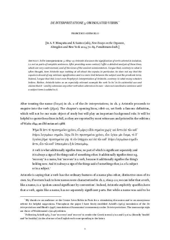 (PDF) De Interpretatione 3 on Isolated Verbs