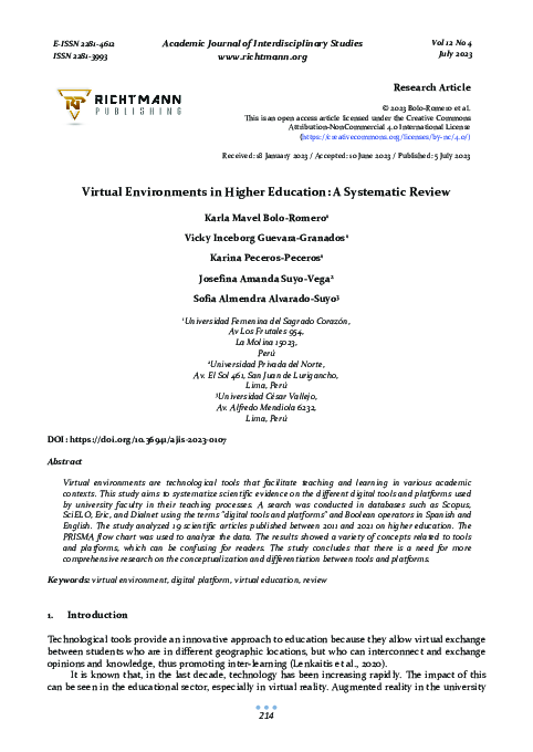 (PDF) Virtual Environments in Higher Education: A Systematic Review