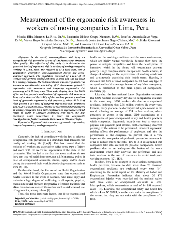 (PDF) Measurement of the ergonomic risk awareness in workers of moving ...