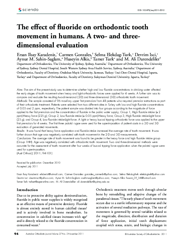 (PDF) The effect of fluoride on orthodontic tooth movement in humans. A two- and three ...