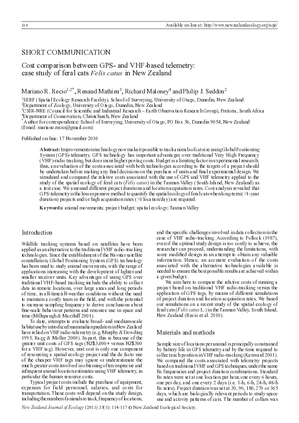 (PDF) SHORT COMMUNICATION Cost comparison between GPS- and VHF-based ...