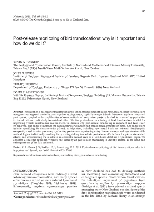(PDF) Post-release monitoring of bird translocations: why is it ...