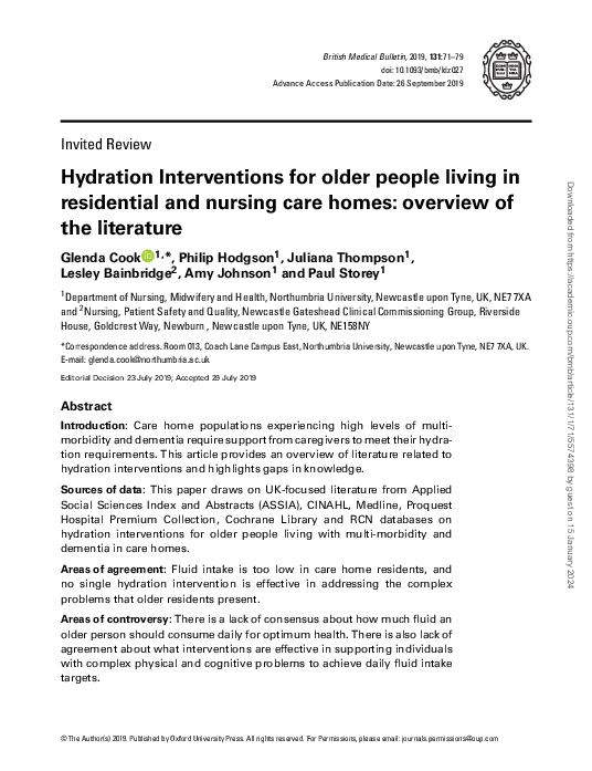 (PDF) Hydration Interventions for older people living in residential ...