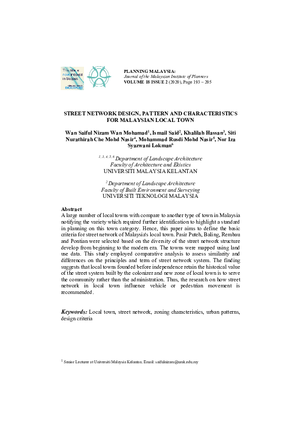 (PDF) Street Network Design, Pattern and Characteristics for Malaysian ...