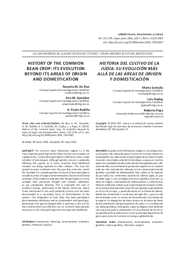 (PDF) History of the common bean crop: its evolution beyond its areas ...