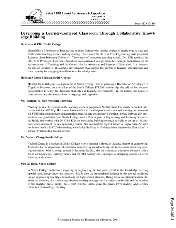 (PDF) Developing a Learner-Centered Classroom Through Collaborative Knowledge Building