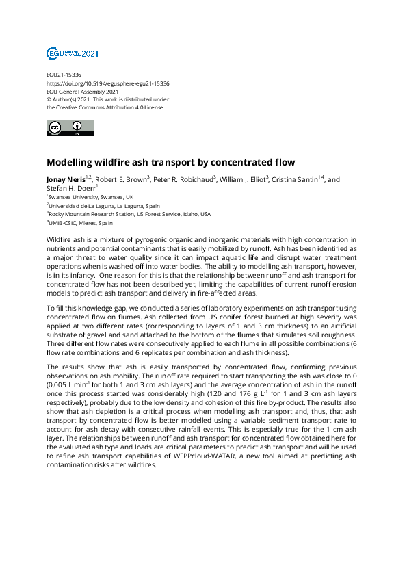 (PDF) Modelling wildfire ash transport by concentrated flow | William ...