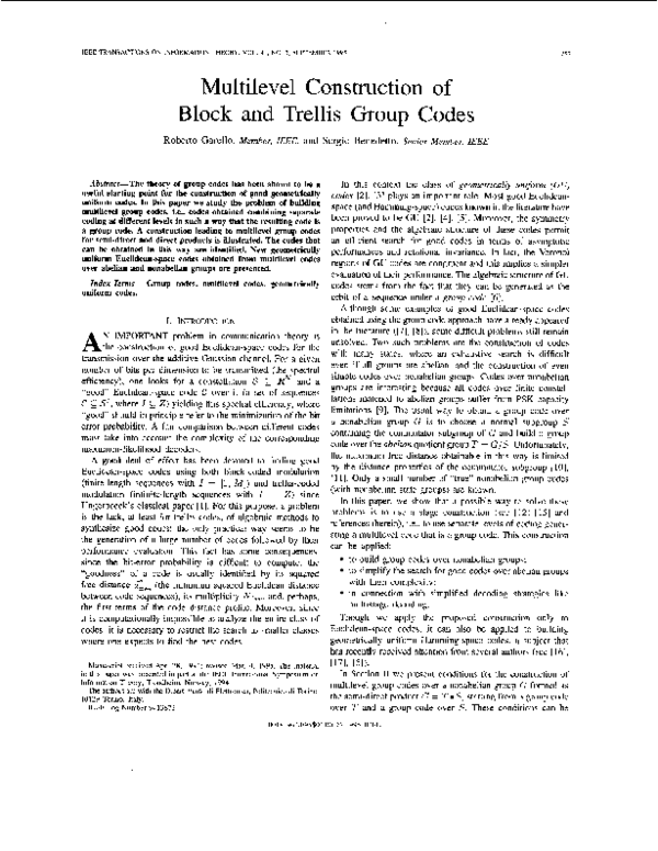 (PDF) Multilevel construction of block and trellis group codes