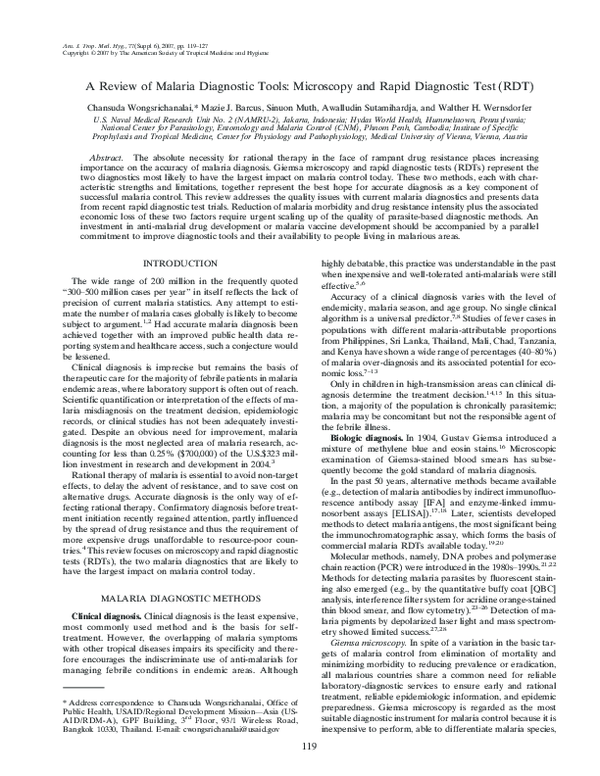 (PDF) A Review of Malaria Diagnostic Tools: Microscopy and Rapid ...