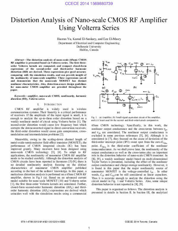 (PDF) Distortion analysis of nano-scale CMOS RF amplifier using Volterra series
