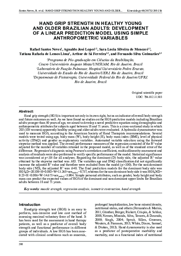 (PDF) Hand grip strength in healthy young and older Brazilian adults