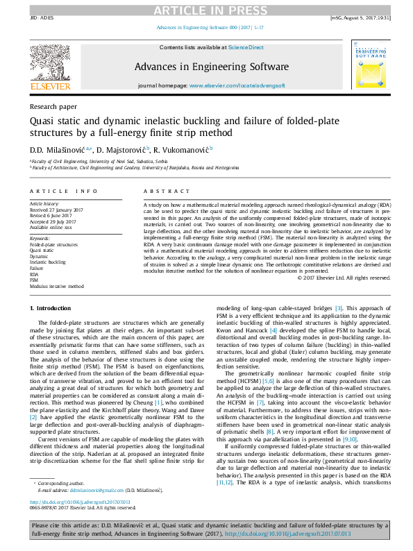 (PDF) Quasi static and dynamic inelastic buckling and failure of folded-plate structures by a ...