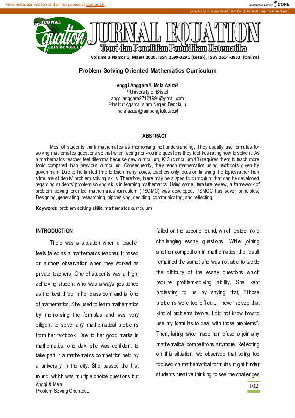 (PDF) Problem Solving Oriented Mathematics Curriculum