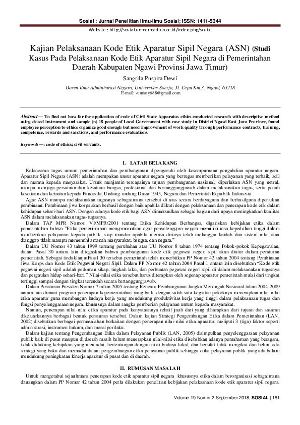 (PDF) Kajian Pelaksanaan Kode Etik Aparatur Sipil Negara (ASN) (Studi ...