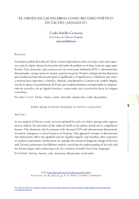 (PDF) El orden de las palabras como recurso poético en Tácito (Annales ...