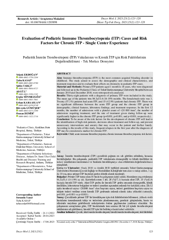 (PDF) Pediatrik İmmün Trombositopeni (İTP) Vakalarının ve Kronik İTP ...