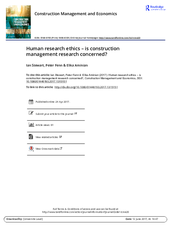 (PDF) Human research ethics – is construction management research ...