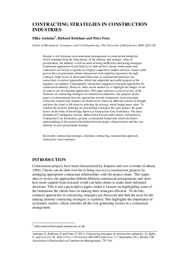 (PDF) Contracting Strategies in Construction Industries