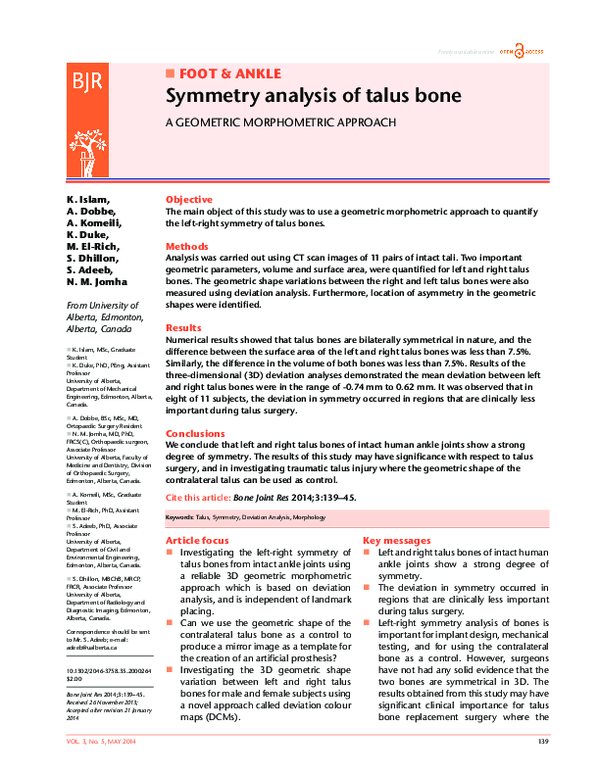 (PDF) Symmetry analysis of talus bone