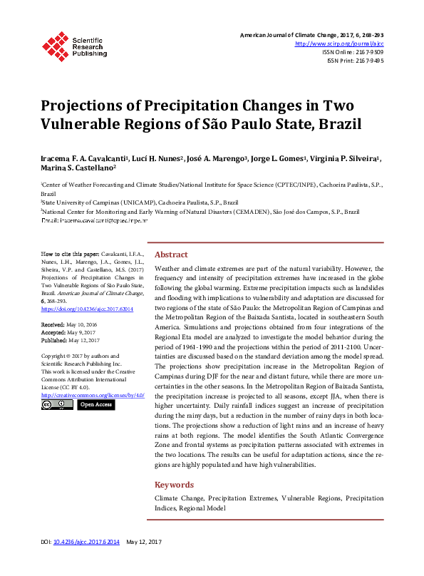 (PDF) Projections of Precipitation Changes in Two Vulnerable Regions of ...
