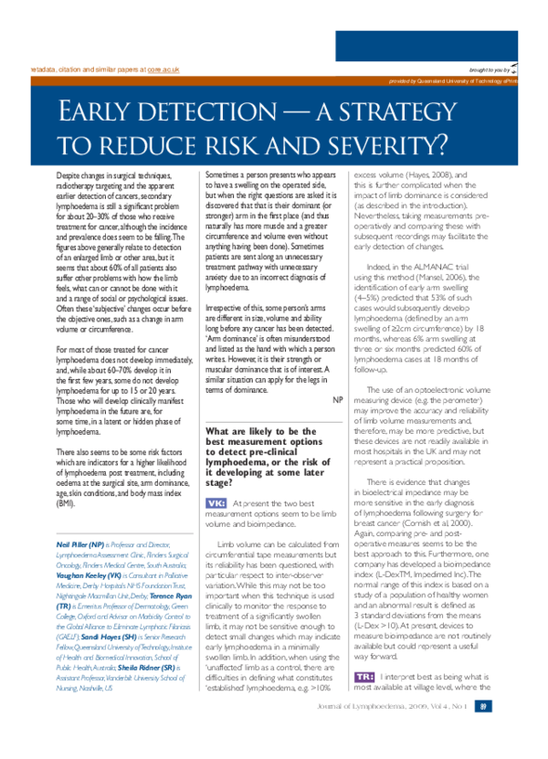 (PDF) Early Detection: A strategy to reduce risk and severity?