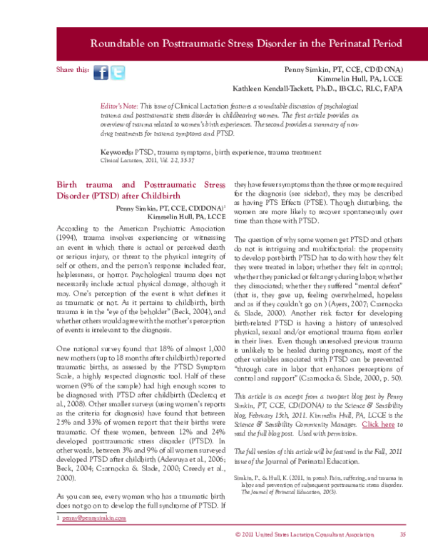 (PDF) Roundtable on Posttraumatic Stress Disorder in the Perinatal Period
