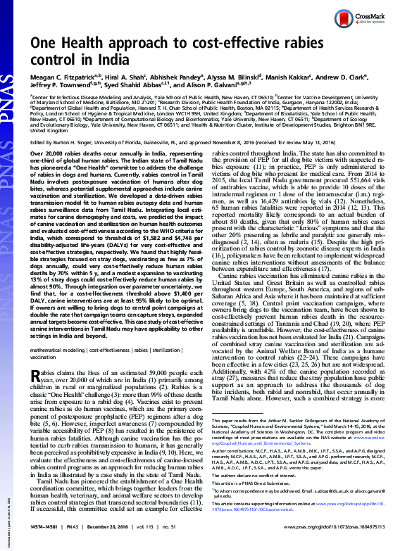 (PDF) Cost-Effective Rabies Control in India using One Health Strategy