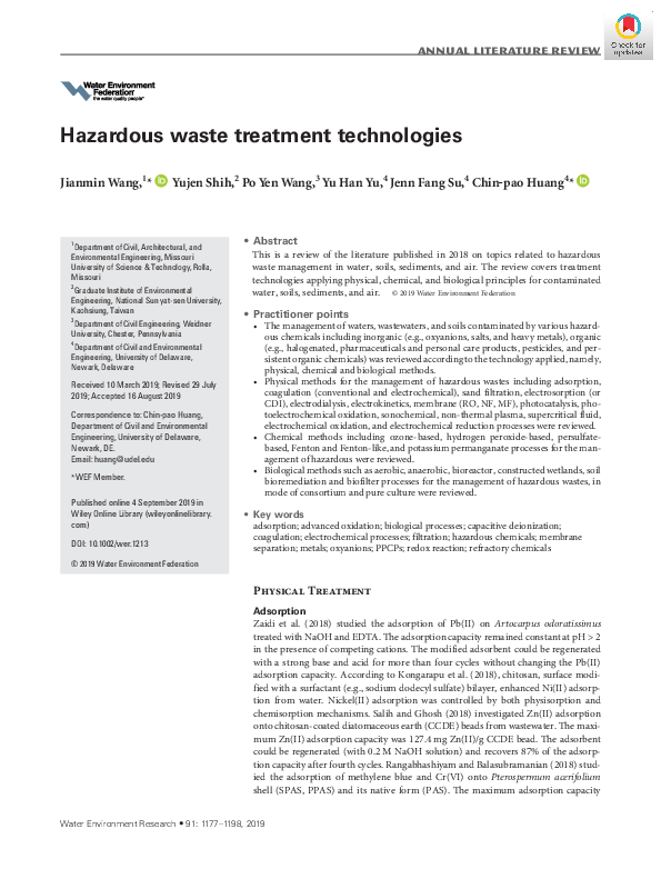 (PDF) Hazardous waste treatment technologies