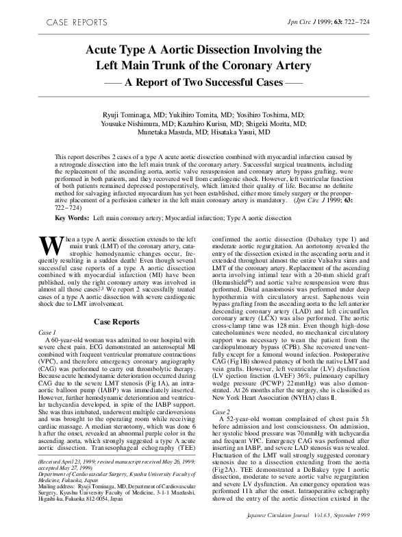 (PDF) Acute Type A Aortic Dissection Involving the Left Main Trunk of ...
