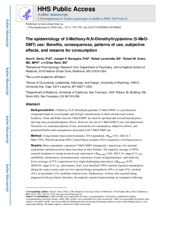 (PDF) The epidemiology of 5-methoxy- N, N -dimethyltryptamine (5-MeO ...