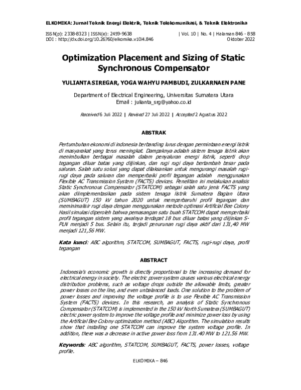 (PDF) Optimization Placement and Sizing of Static Synchronous Compensator