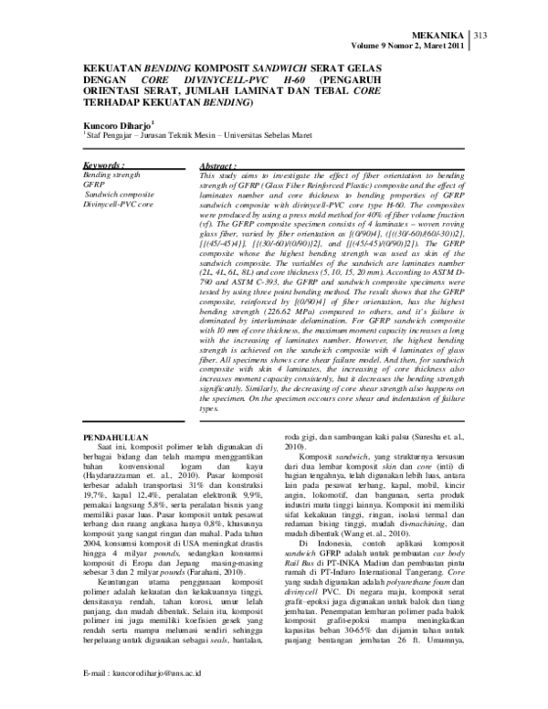Kekuatan Bending Komposit Sandwich Serat Gelas Dengan Core Divinycell ...