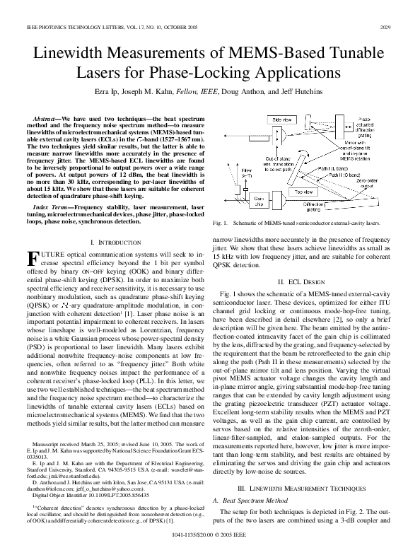 (PDF) Linewidth measurements of MEMS-based tunable lasers for phase ...