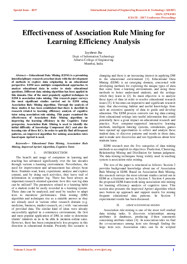 (PDF) Effectiveness of Association Rule Mining for Learning Efficiency ...