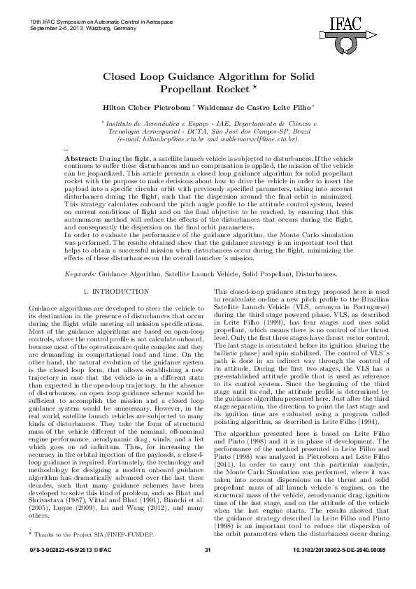(PDF) Closed Loop Guidance Algorithm for Solid Propellant Rocket