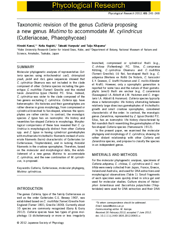 (PDF) Taxonomic revision of the genus Cutleria proposing a new genus ...