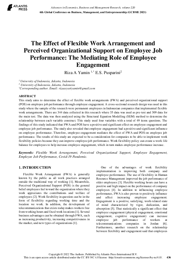 (PDF) The Effect of Flexible Work Arrangement and Perceived Organizational Support on Employee ...