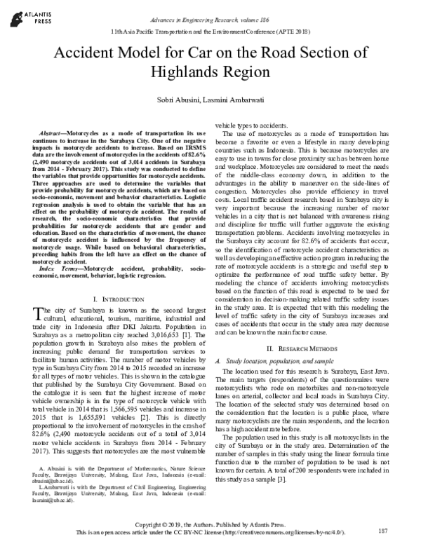 (PDF) Accident Model for Car on the Road Section of Highlands Region