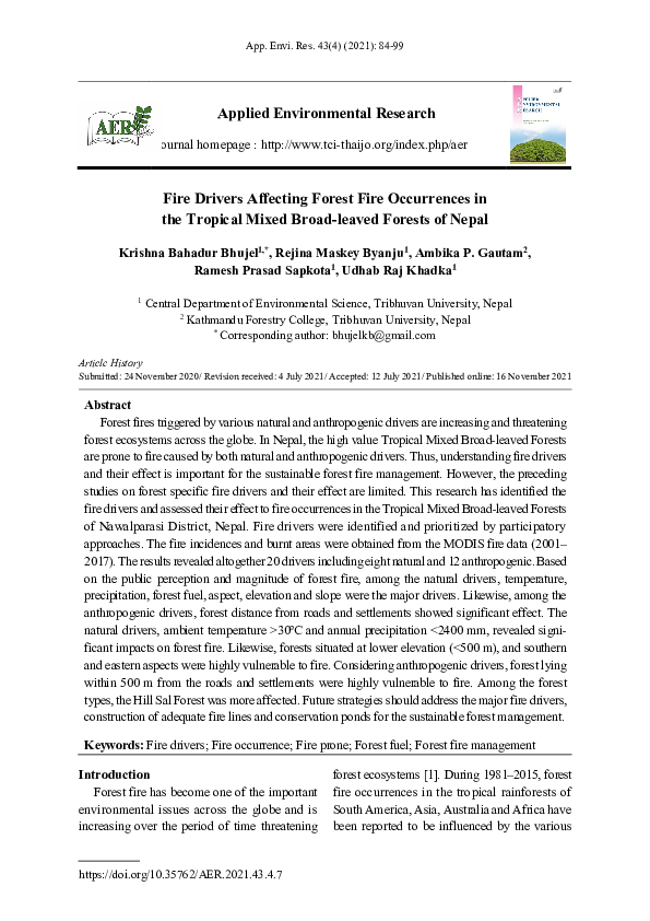 (PDF) Fire Drivers Affecting Forest Fire Occurrences in the Tropical ...