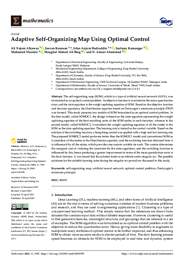 Pdf Adaptive Self Organizing Map Using Optimal Control