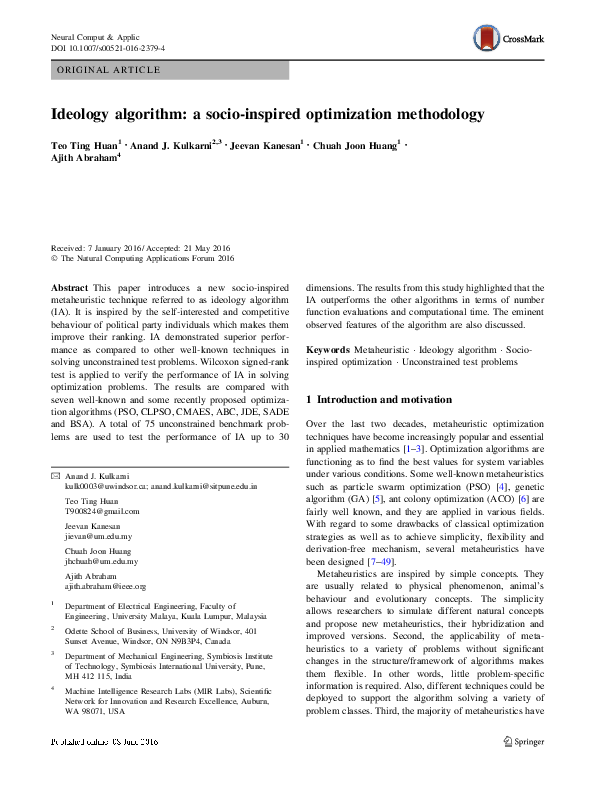 (PDF) Ideology algorithm: a socio-inspired optimization methodology