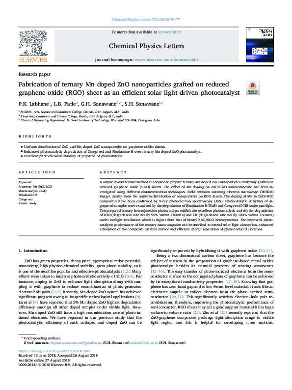 (PDF) Fabrication of ternary Mn doped ZnO nanoparticles grafted on ...