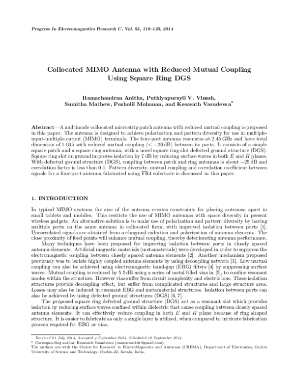 (PDF) Collocated Mimo Antenna with Reduced Mutual Coupling Using Square ...