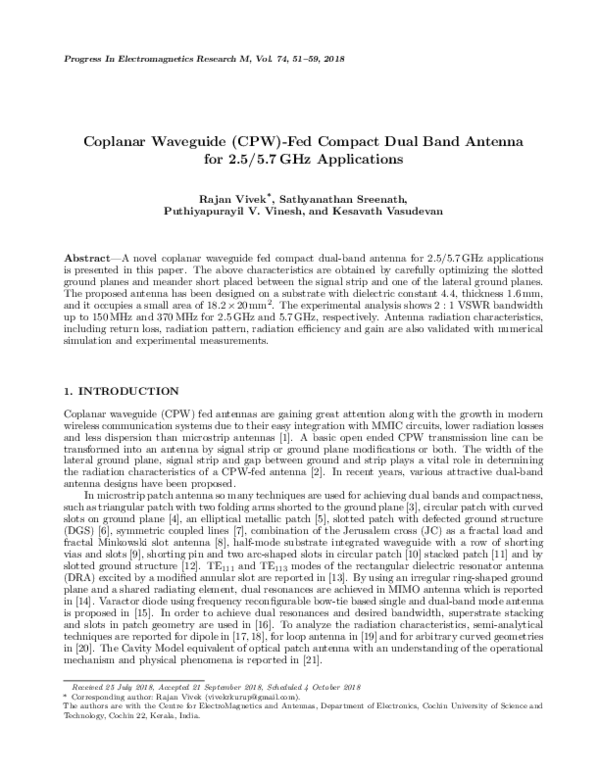(PDF) Coplanar Waveguide (CPW)-Fed Compact Dual Band Antenna for ...