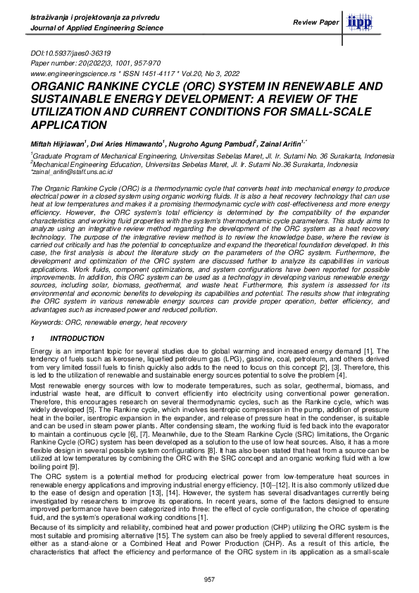 (PDF) Organic Rankine Cycle (ORC) system in renewable and sustainable ...