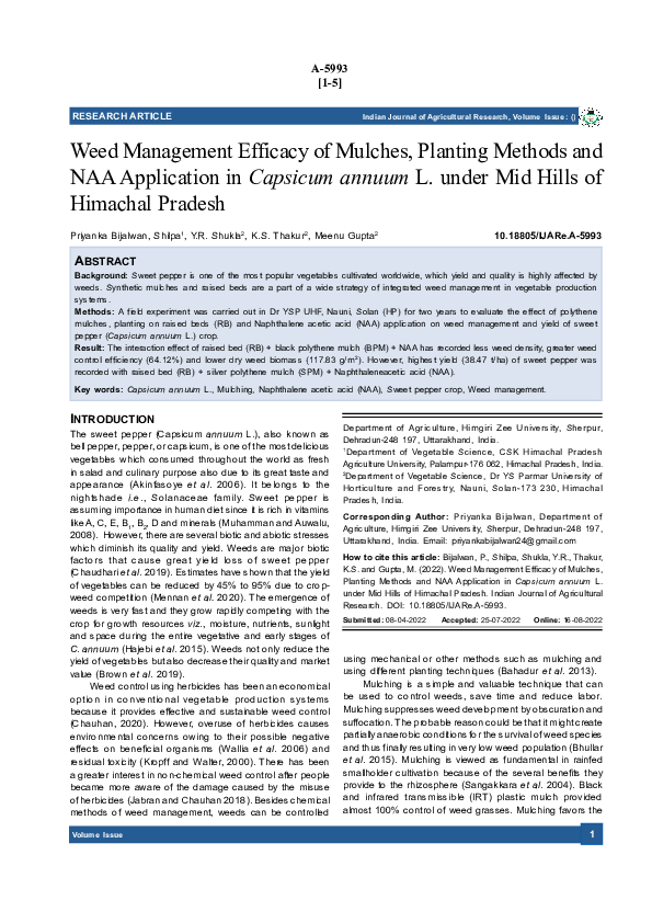 (PDF) Weed Management Efficacy of Mulches, Planting Methods and NAA ...