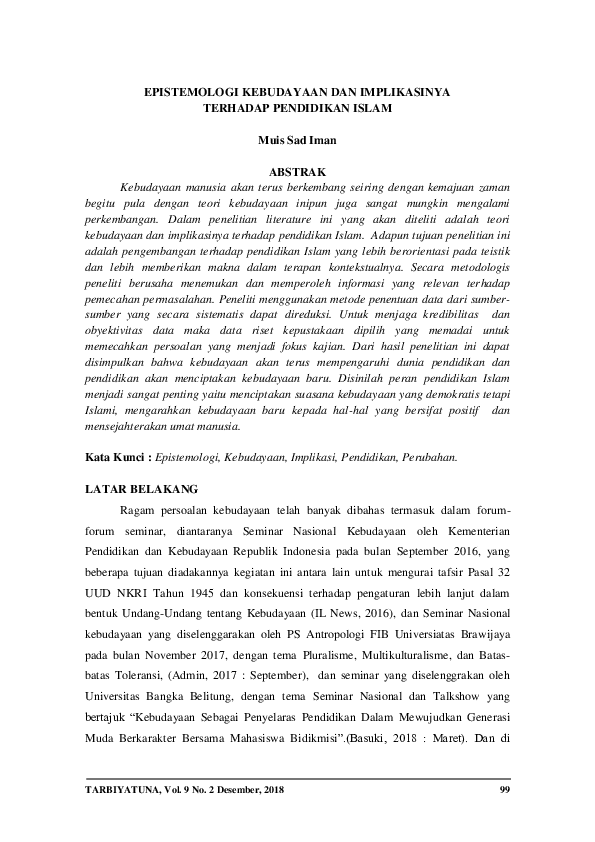 (PDF) Epistemologi Kebudayaan Dan Implikasinya Terhadap Pendidikan Islam