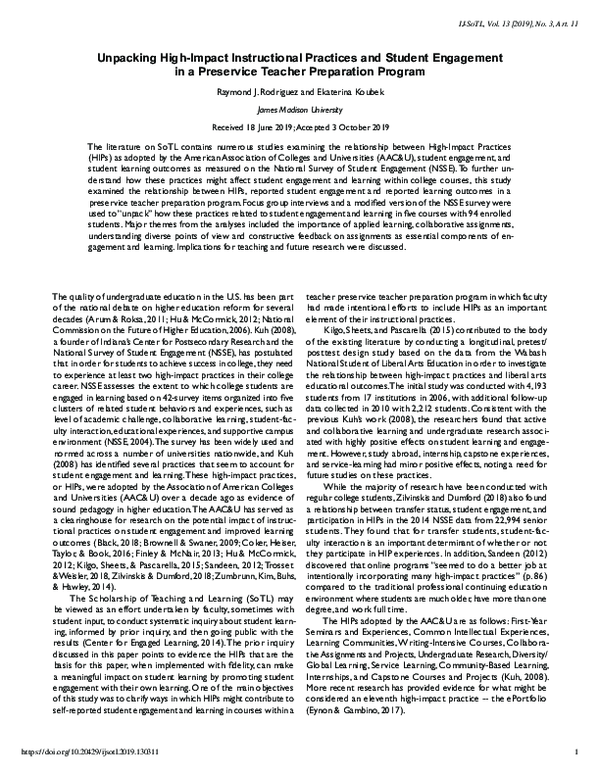 (PDF) Unpacking High-Impact Instructional Practices and Student Engagement in a Teacher ...
