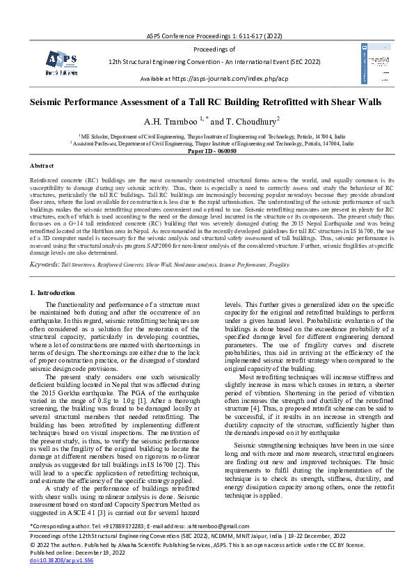 Pdf Seismic Performance Assessment Of A Tall Rc Building Retrofitted