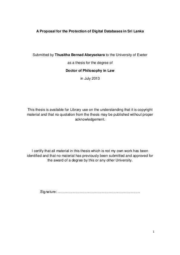 (PDF) A proposal for the protection of digital databases in Sri Lanka